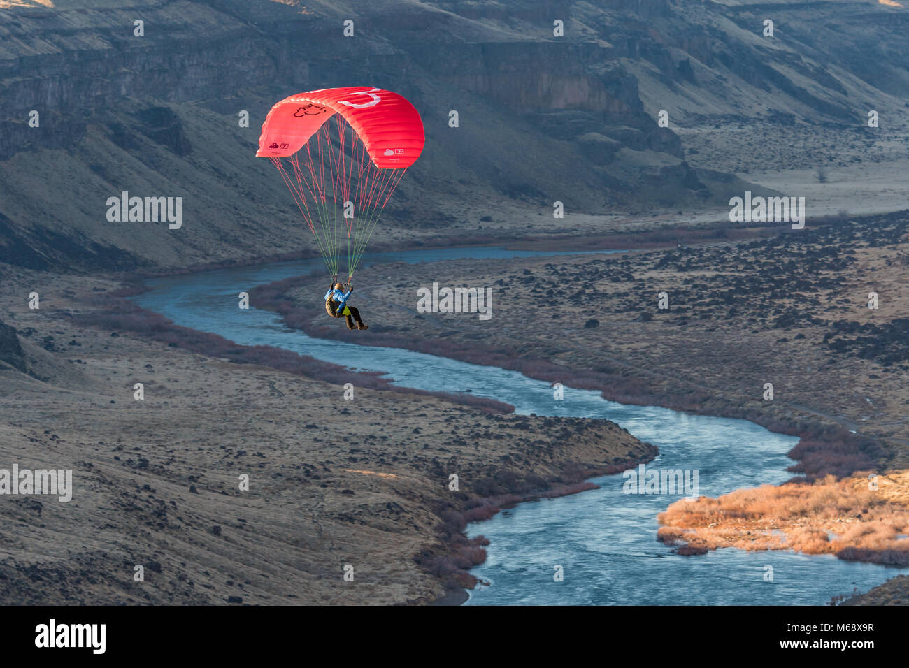 Scott Jenkins soaring his paraglider at Swan Falls Idaho Stock Photo ...