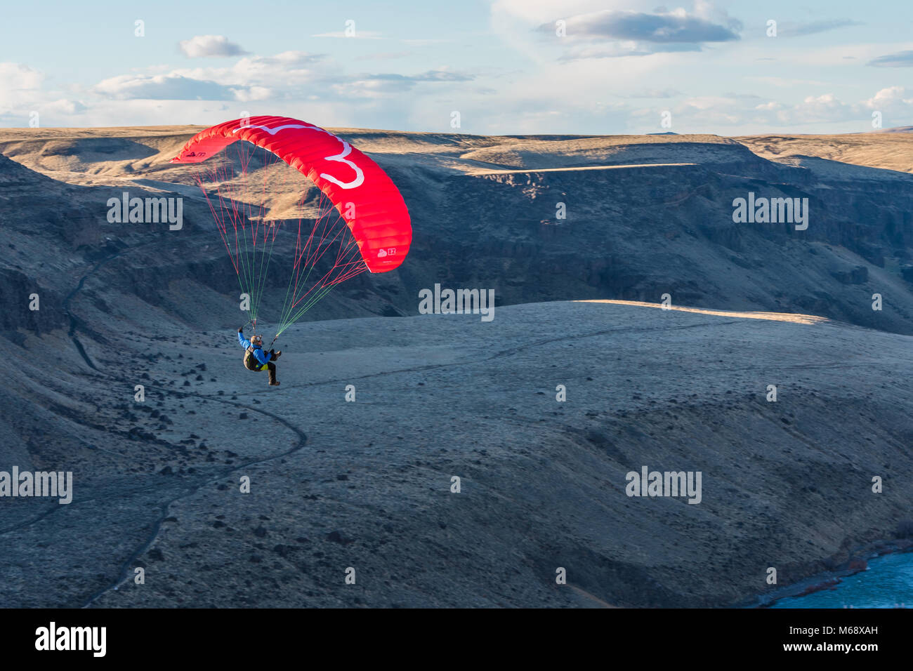 Scott Jenkins soaring his paraglider at Swan Falls Idaho Stock Photo ...