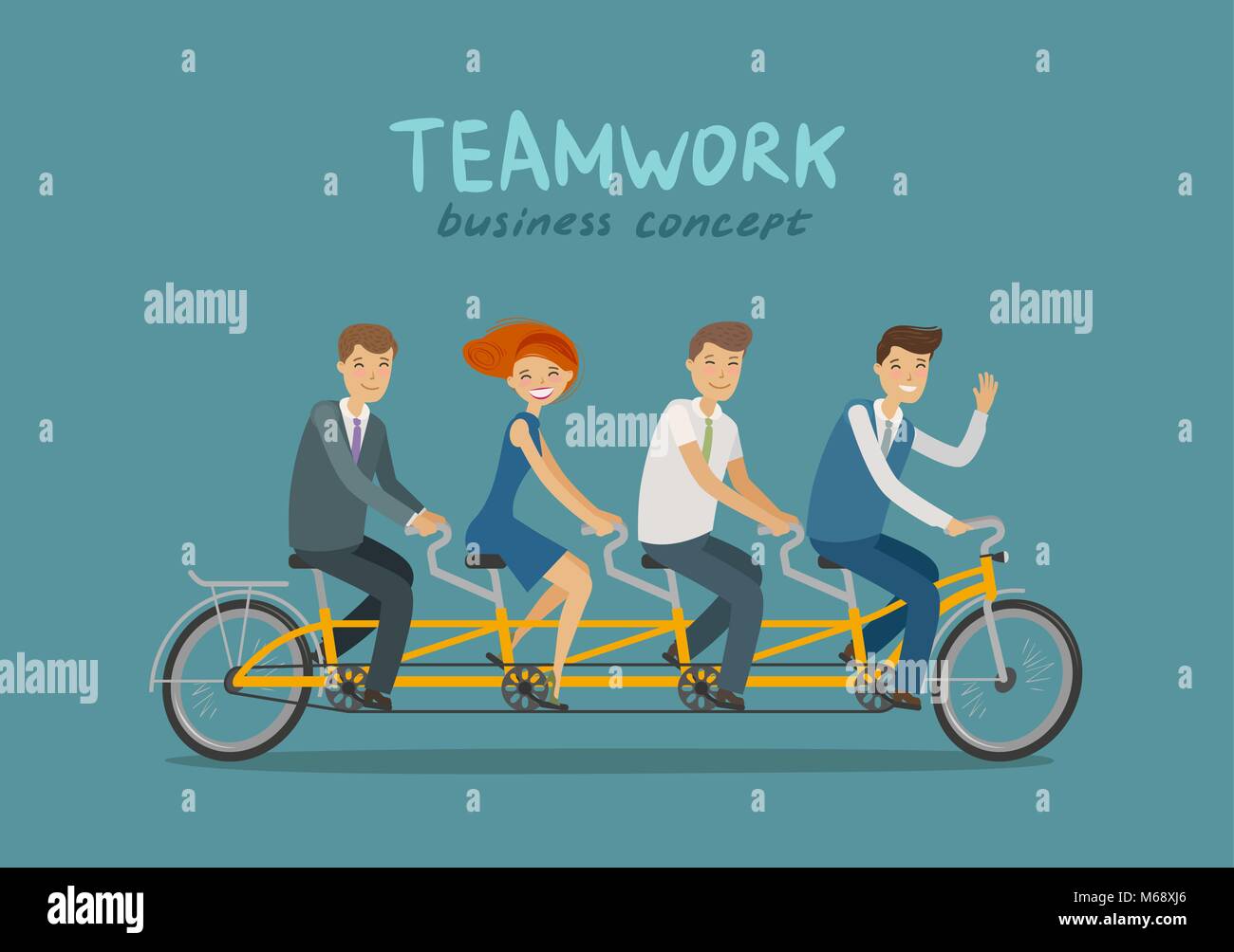 Teamwork, business concept. Business people or students riding tandem ...