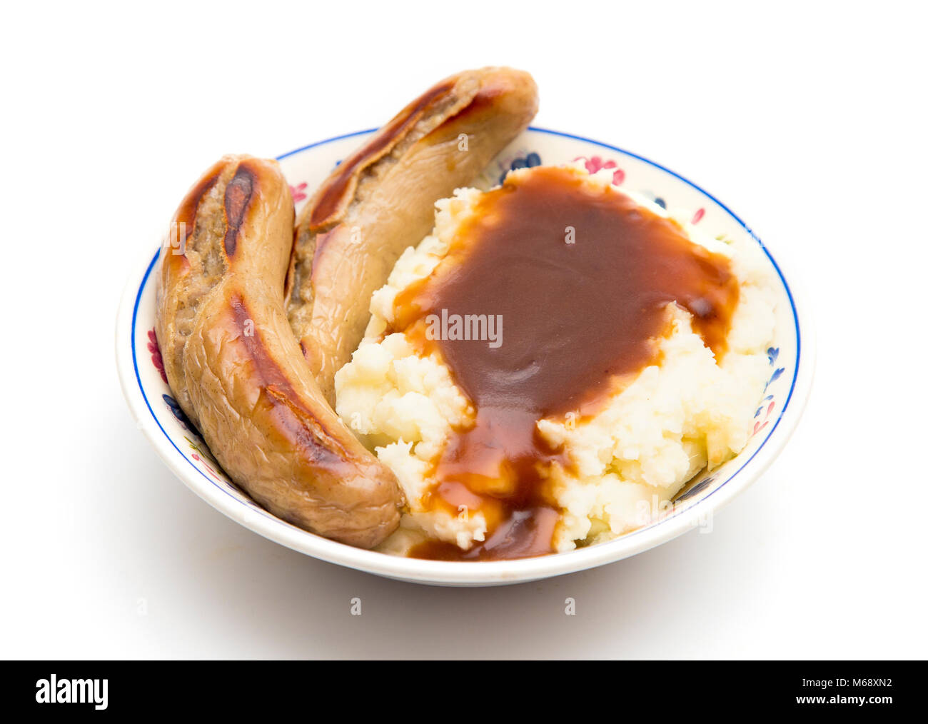 British Classic of Bangers and Mash on a White Background Stock Photo ...