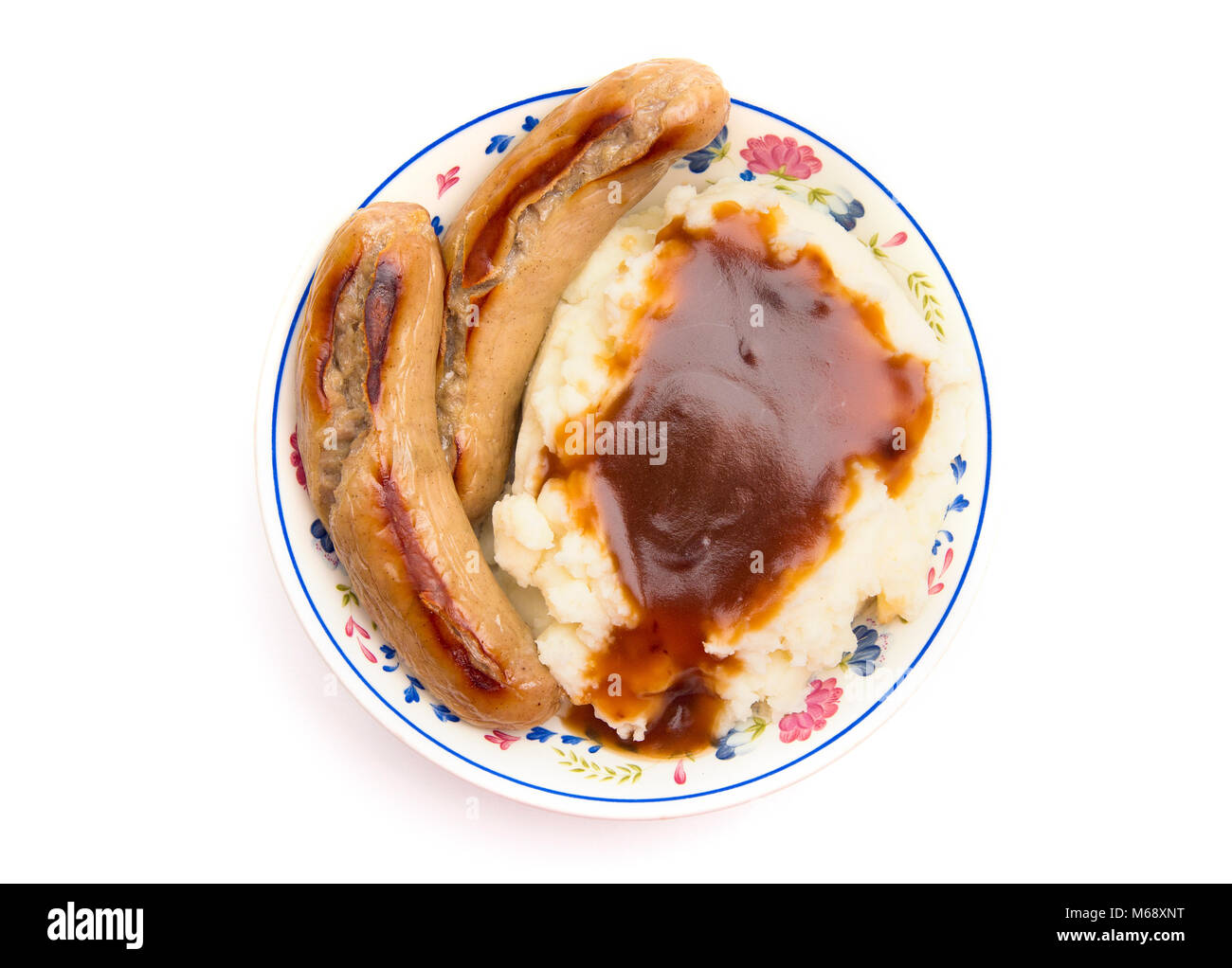 British Classic of Bangers and Mash on a White Background Stock Photo ...