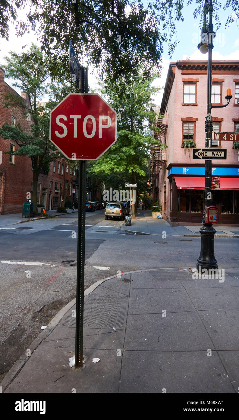 Stop sign at the corner of W 4th Street and Bank St, Greenwich Village ...