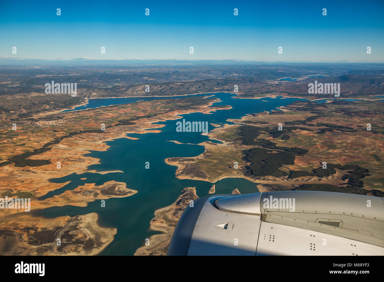 Aerial view of landscape from airplane near Madrid, Spain Stock Photo ...