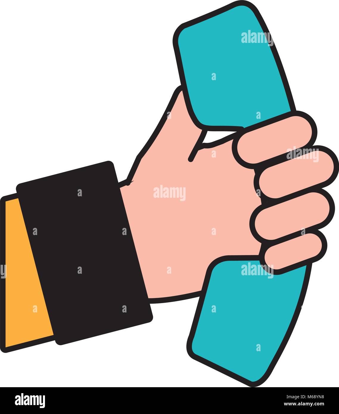 line color man hand with telephone communication technology Stock ...