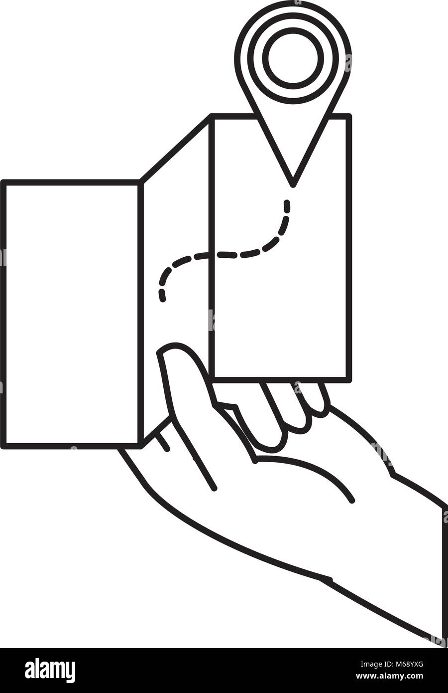 line hand with global map and location symbol Stock Vector Image & Art ...