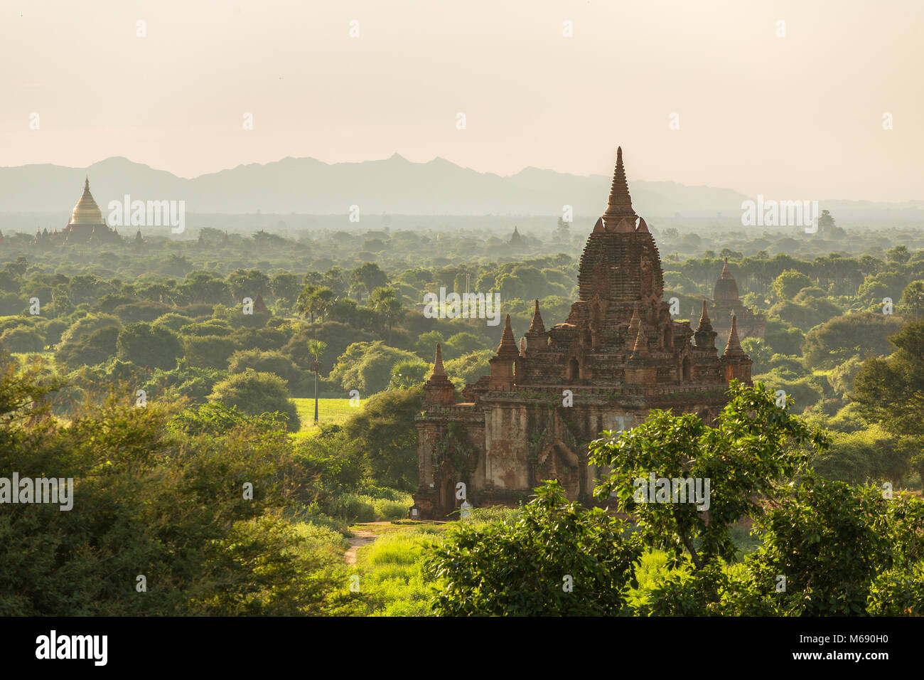 Beautiful sunrise over the ancient pagodas in Bagan, Myanmar Stock ...
