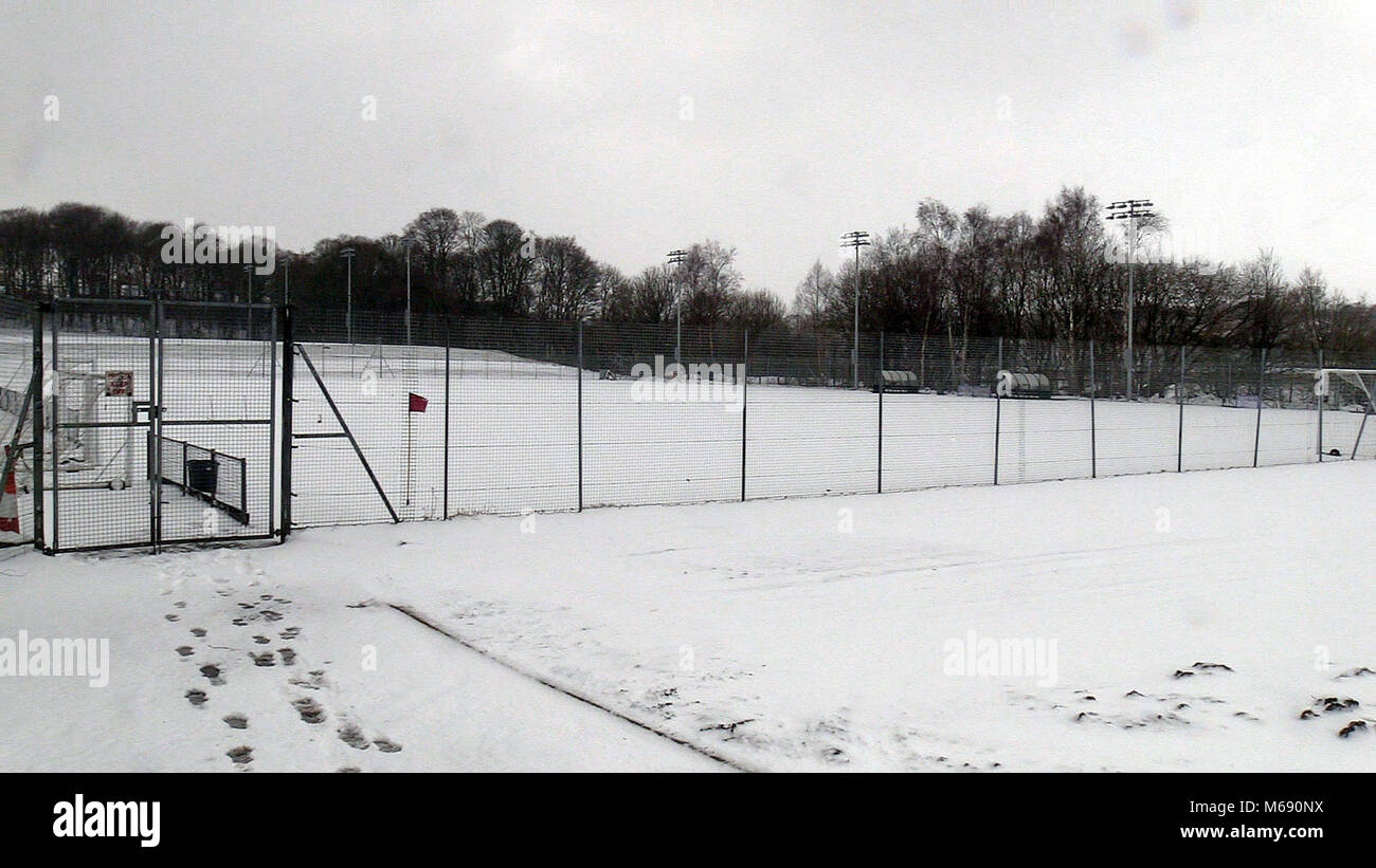 Screen grab taken from PA Video of snow at Burnley FC's Training Ground ...