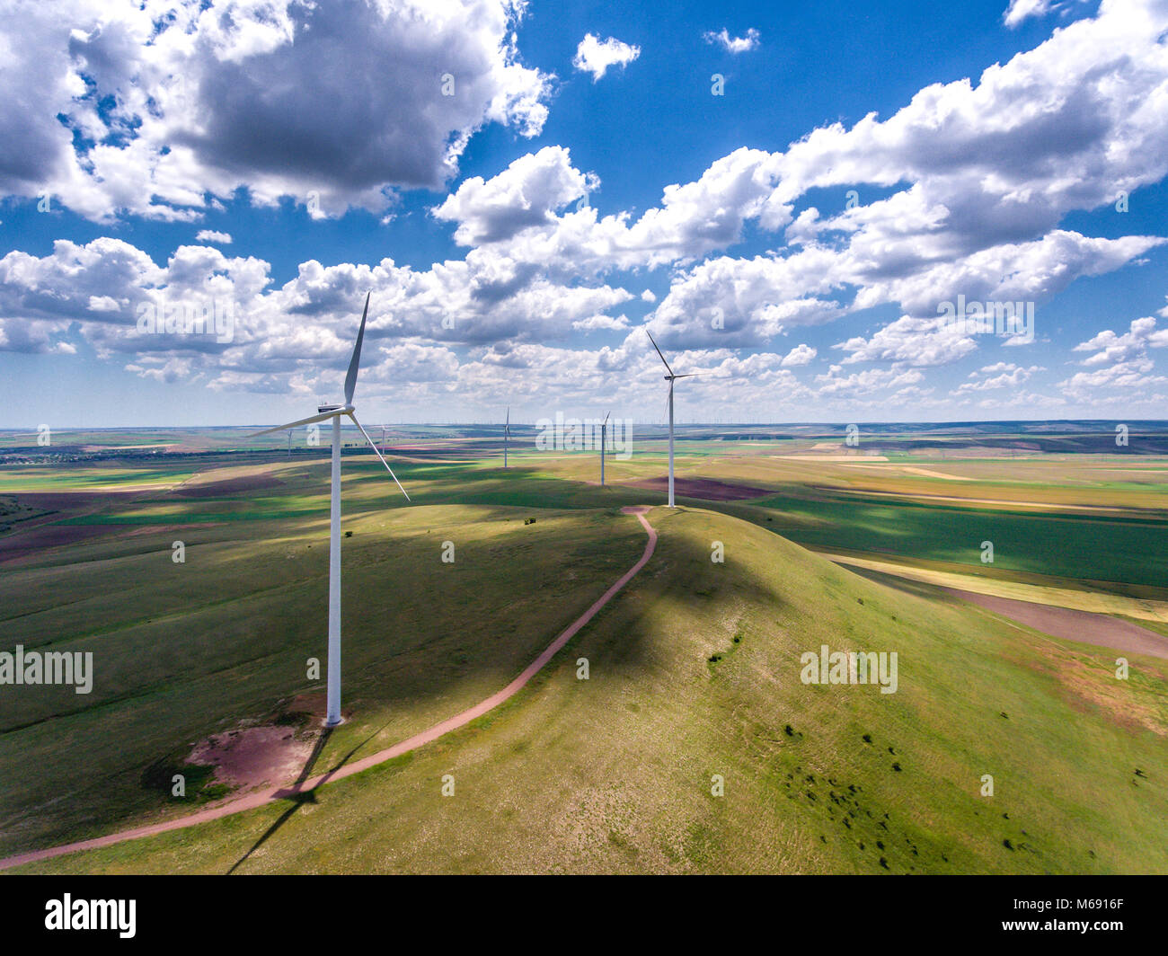 Wind Turbines landscape. Nature protection with renewable energy Stock ...