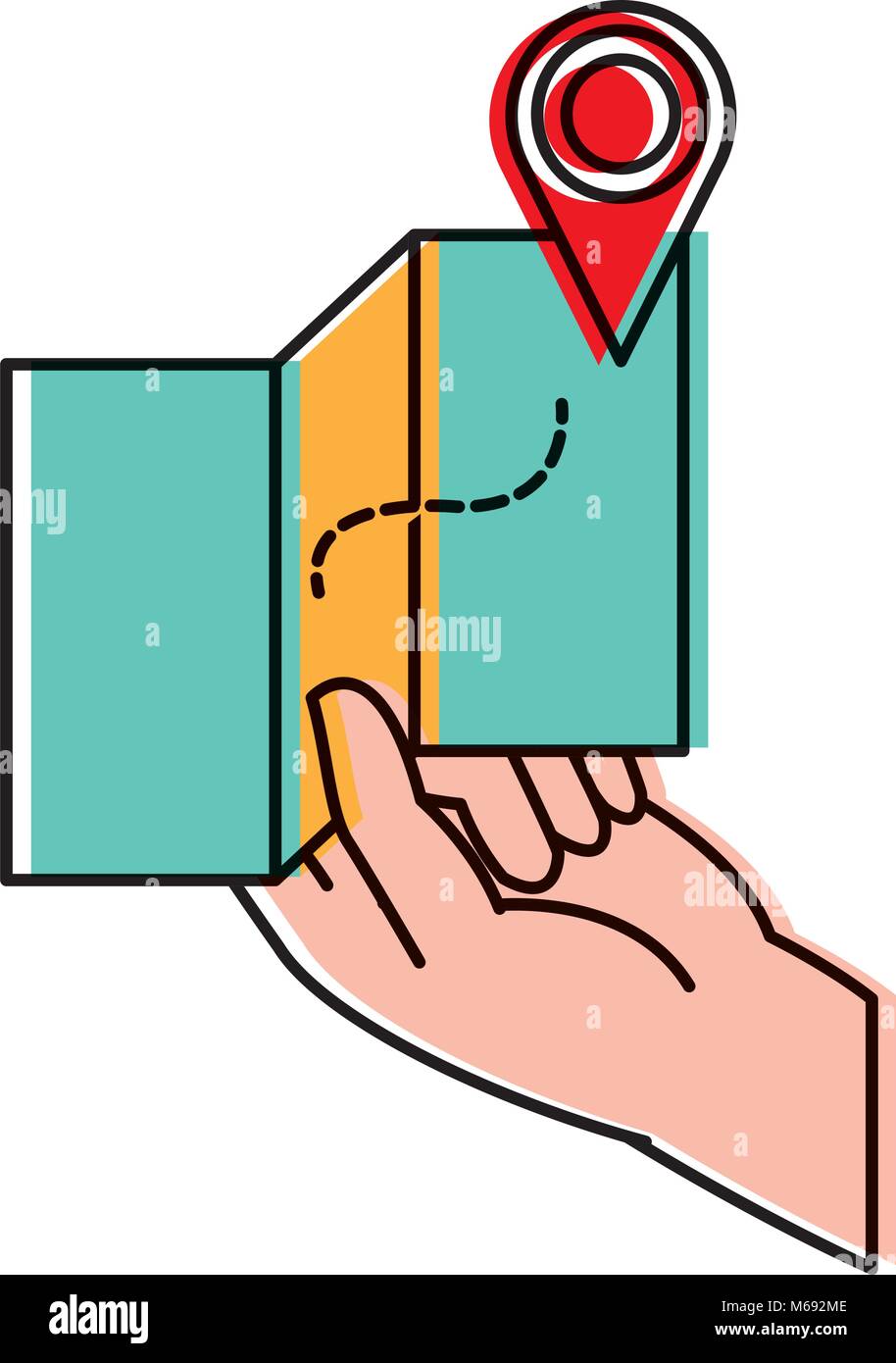 moved color hand with global map and location symbol Stock Vector Image ...