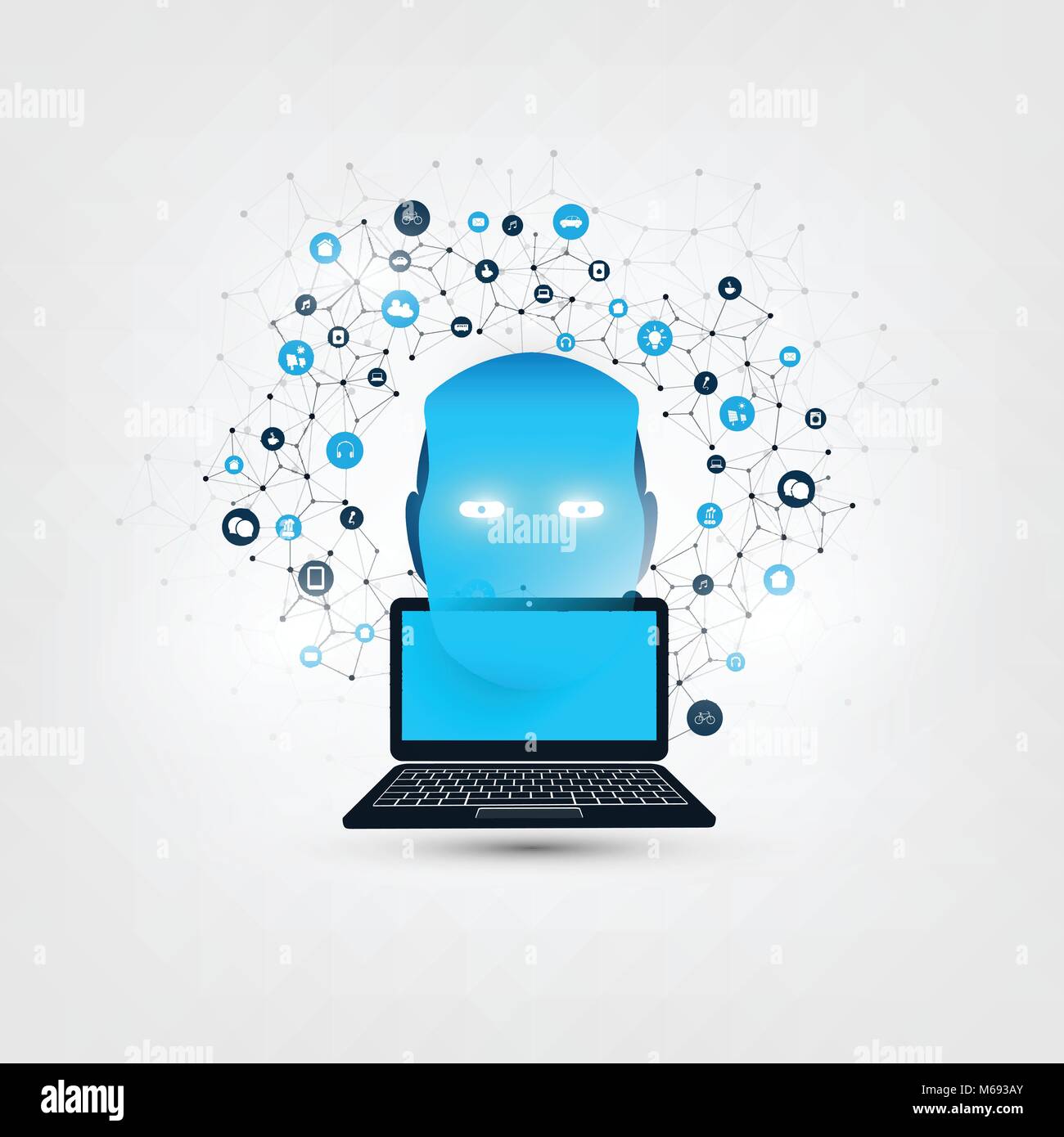 Abstract Machine Learning, Artificial Intelligence, Cloud Computing and Networks Design Concept ...