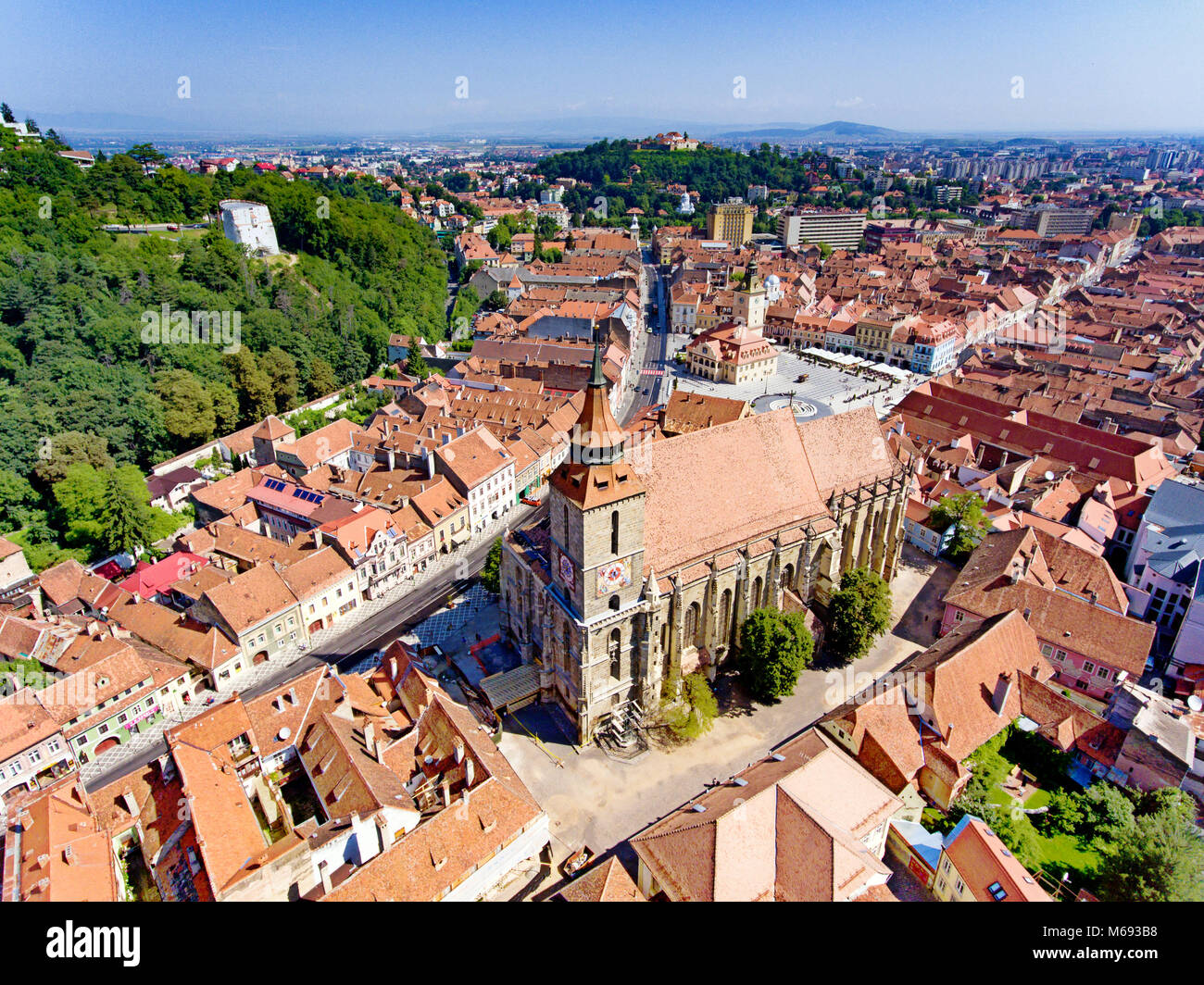 Brasov Romania the Black Church aerial view Stock Photo - Alamy
