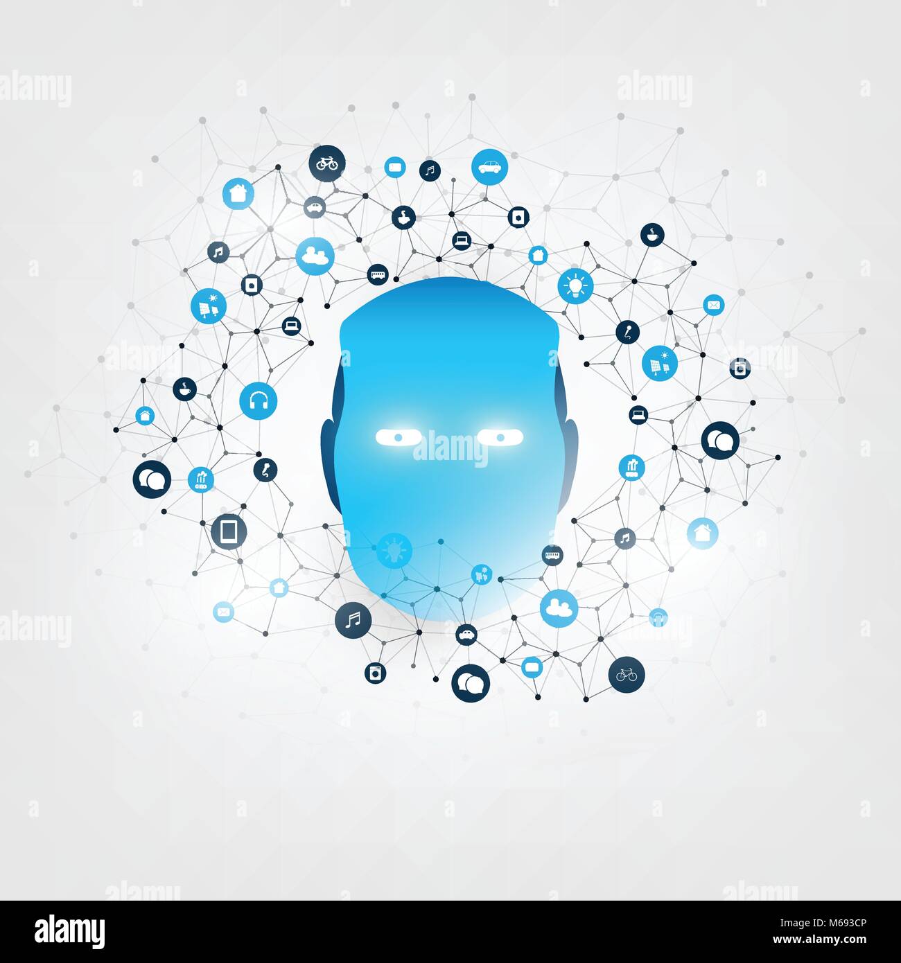 Abstract Machine Learning, Artificial Intelligence, Cloud Computing and Networks Design Concept ...