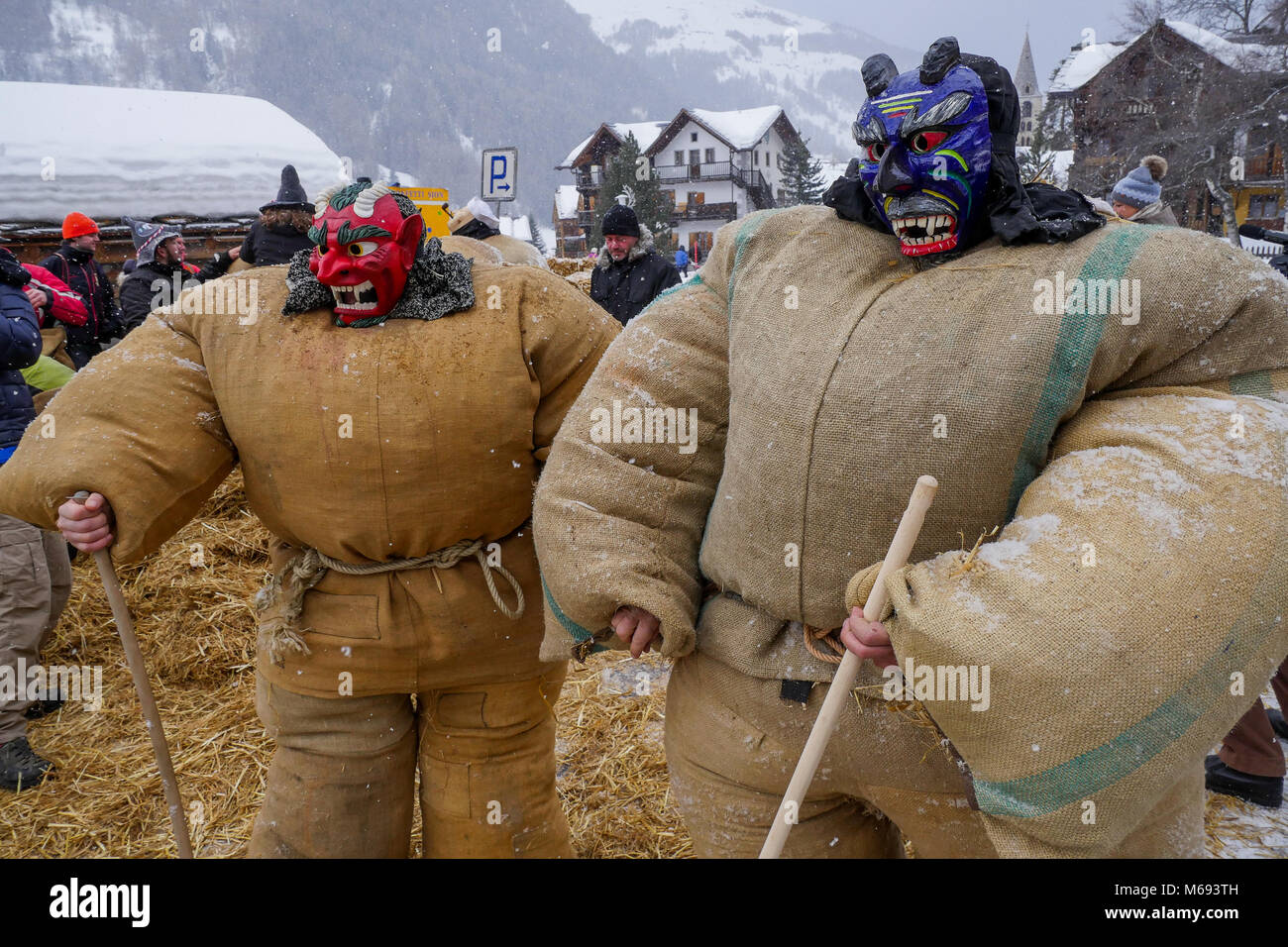Traditional carnival in Evolene, Val d'Herens, Valais, Swiss Stock ...