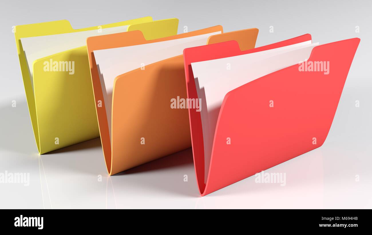 Three folders with documents - 3D rendering Stock Photo - Alamy