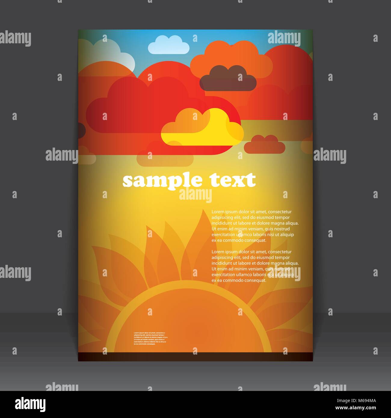 Colorful Abstract Flyer or Cover Design with Clouds and Sun in Editable ...