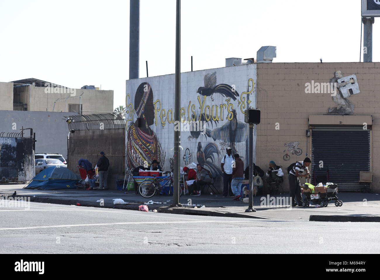 Scenes from Skid Row an area of Downtown Los Angeles which is one of ...
