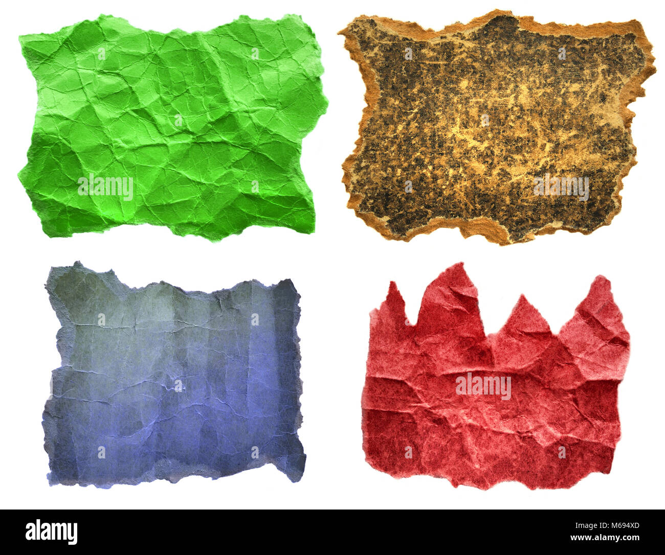 set of torn crumpled paper in colors isolated on a white background ...