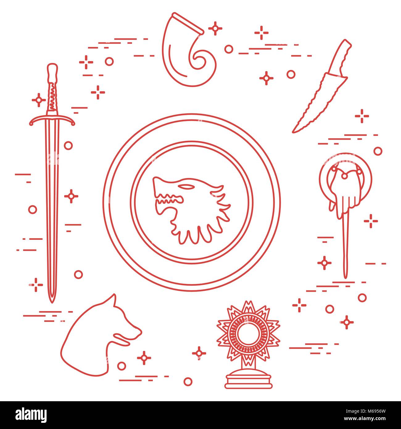 Symbols of the popular fantasy television series. Art and cinema theme ...