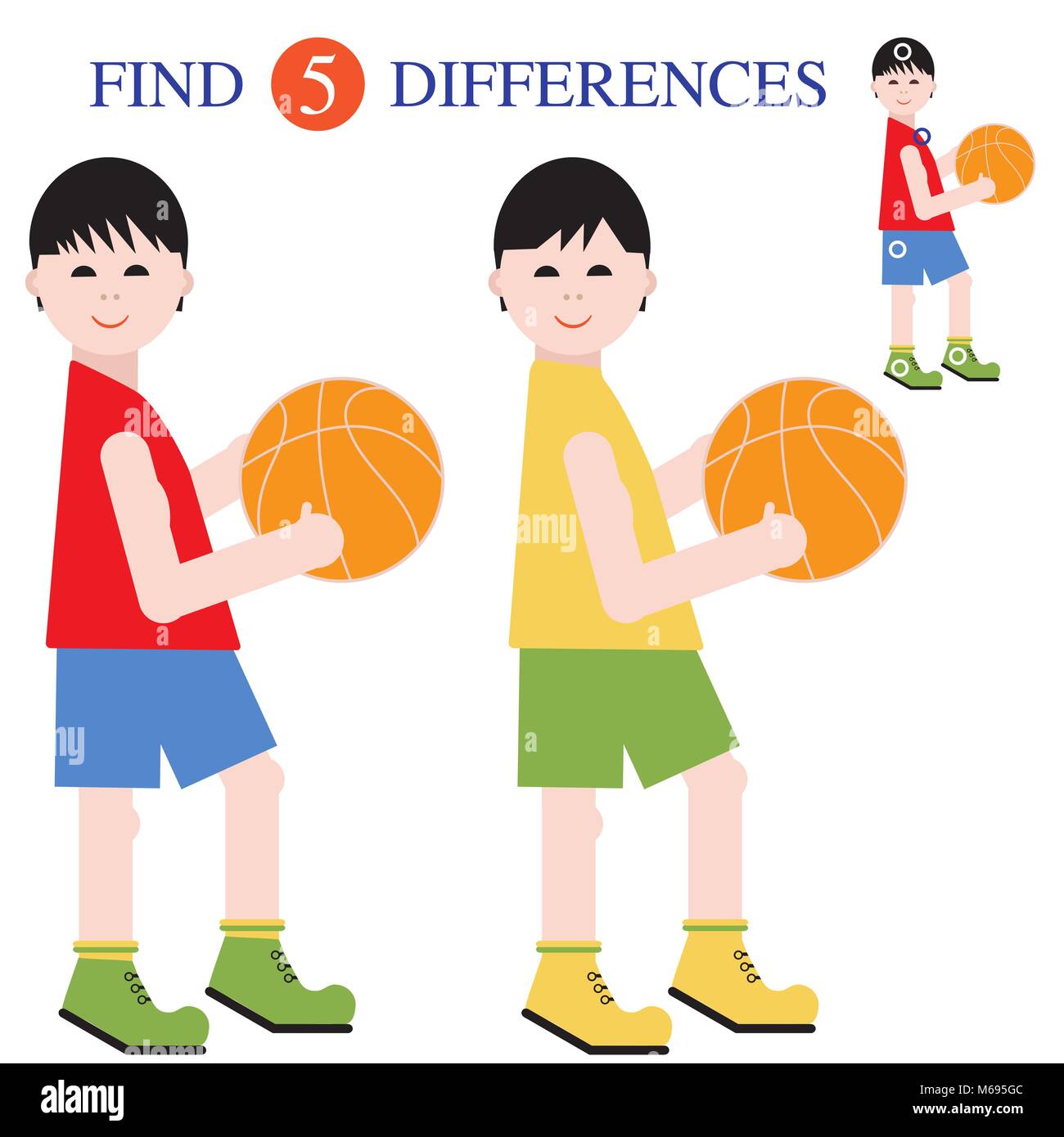 Boys basketball players with a ball. Find 5 differences. Educational ...