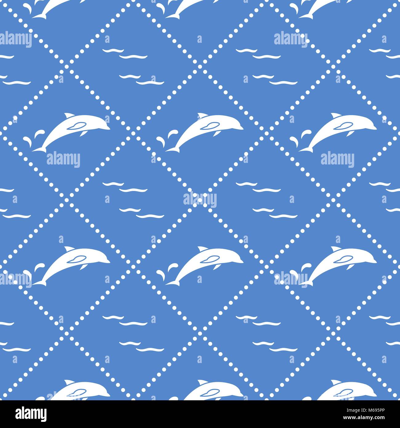 Seamless pattern with dolphins, splashes and waves. Design for banner ...