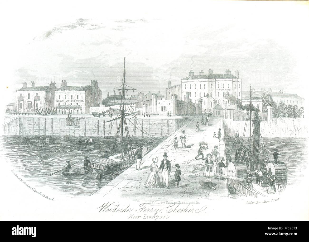 Souvenir view card of Woodside Ferry, Cheshire, Near Liverpool circa ...