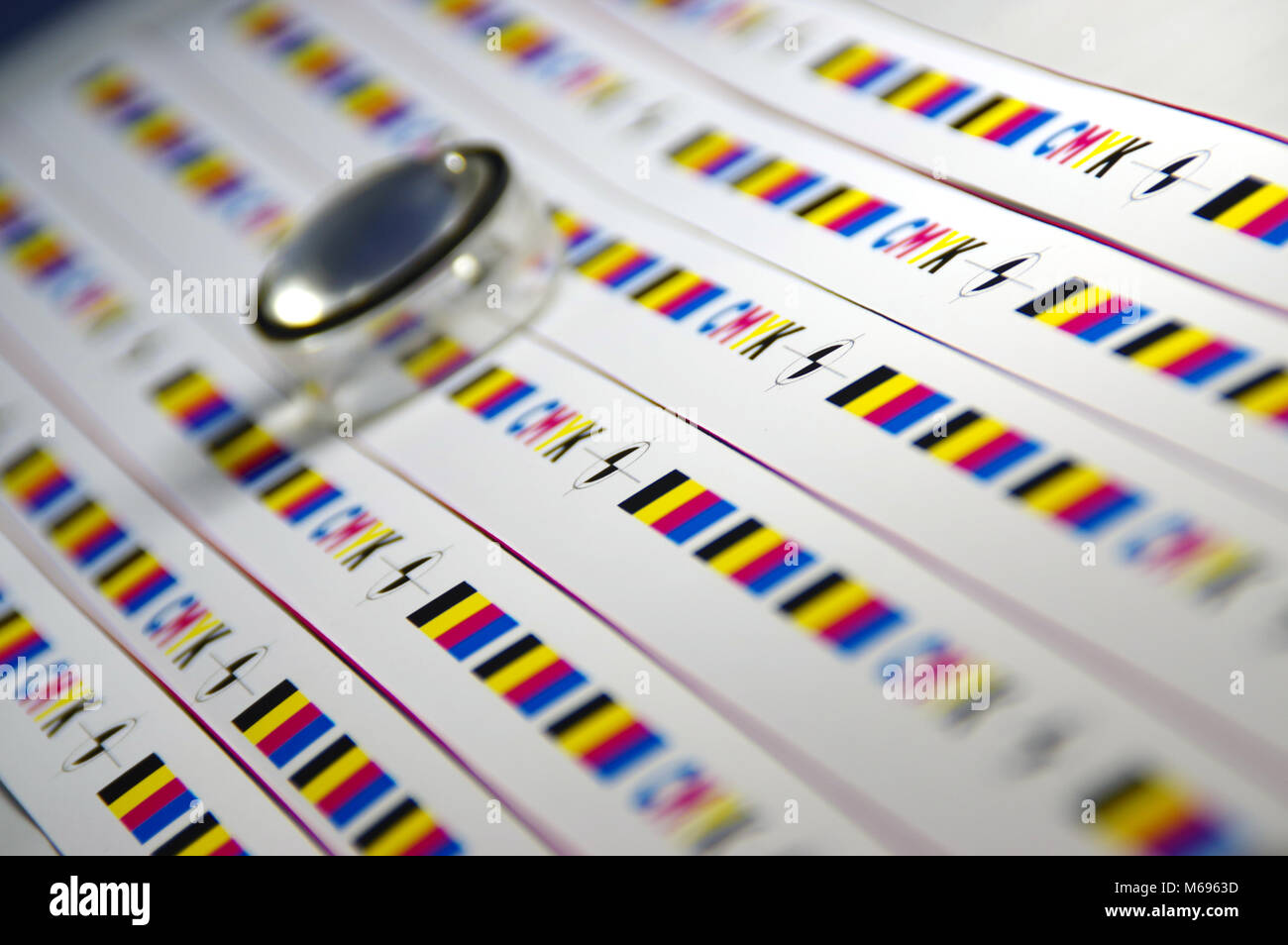 Magnifier on plotter test printout. Checking cmyk print quality Stock ...