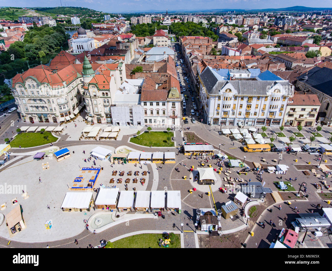 Oradea city center Union Square aerial view Stock Photo - Alamy