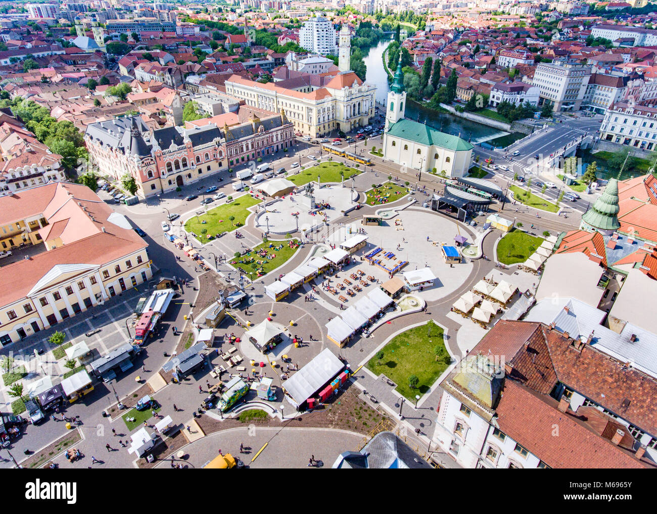 Oradea city main square from above aerial view Stock Photo - Alamy