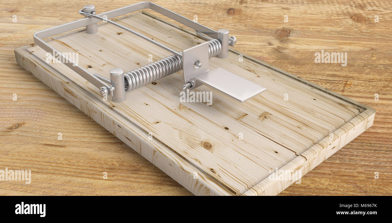 Mouse trap empty on wooden floor background. 3d illustration Stock ...