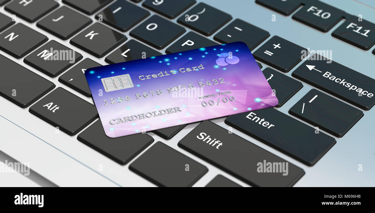 Online shopping with a credit card, computer keyboard background ...