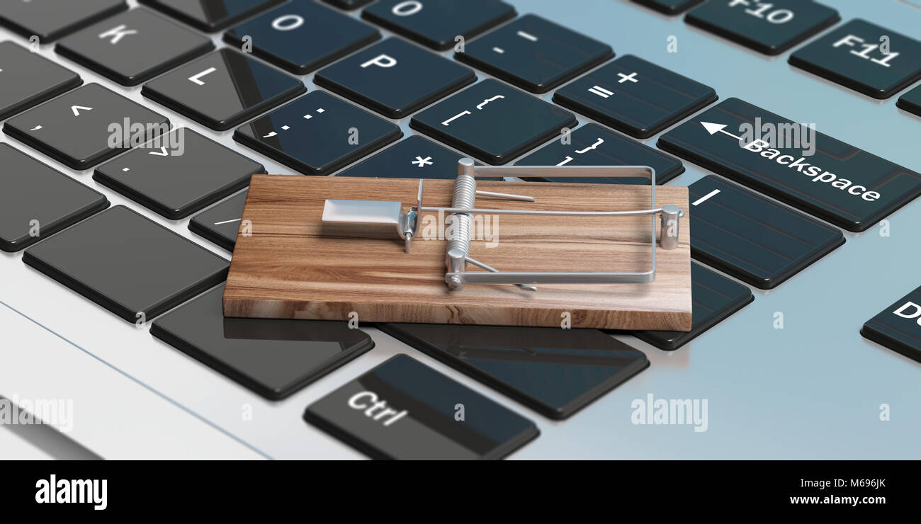 Internet security concept. Mouse trap on a computer keyboard. 3d ...
