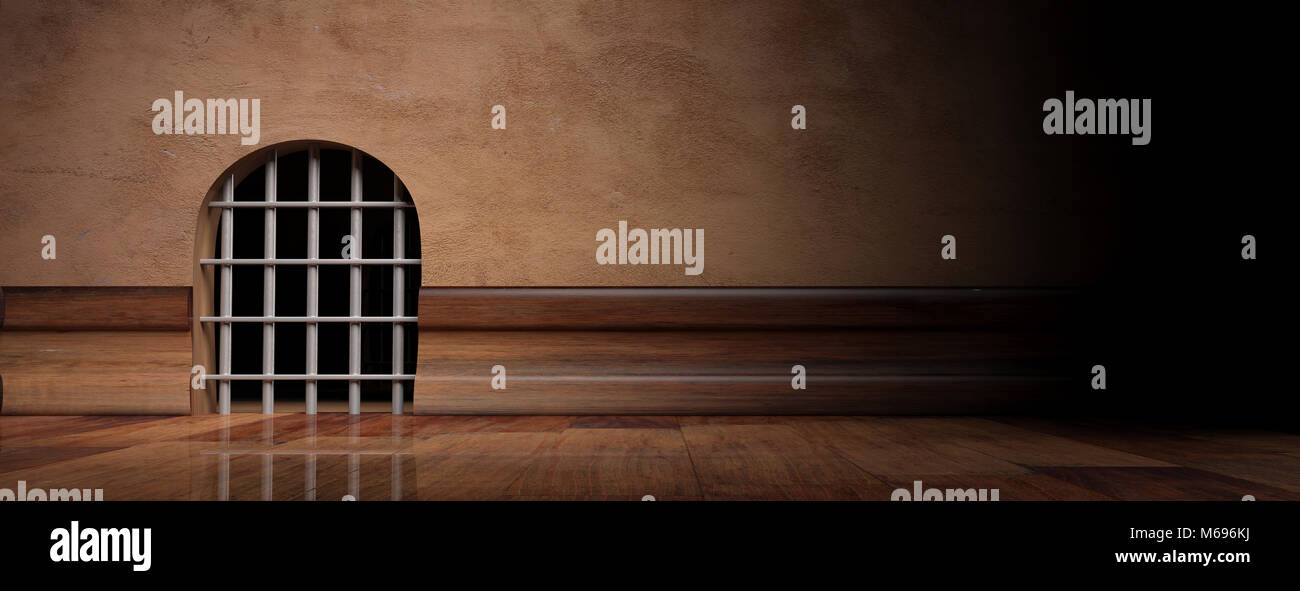 Trap, prison concept. Mouse hole with steel grid, banner, copy space ...