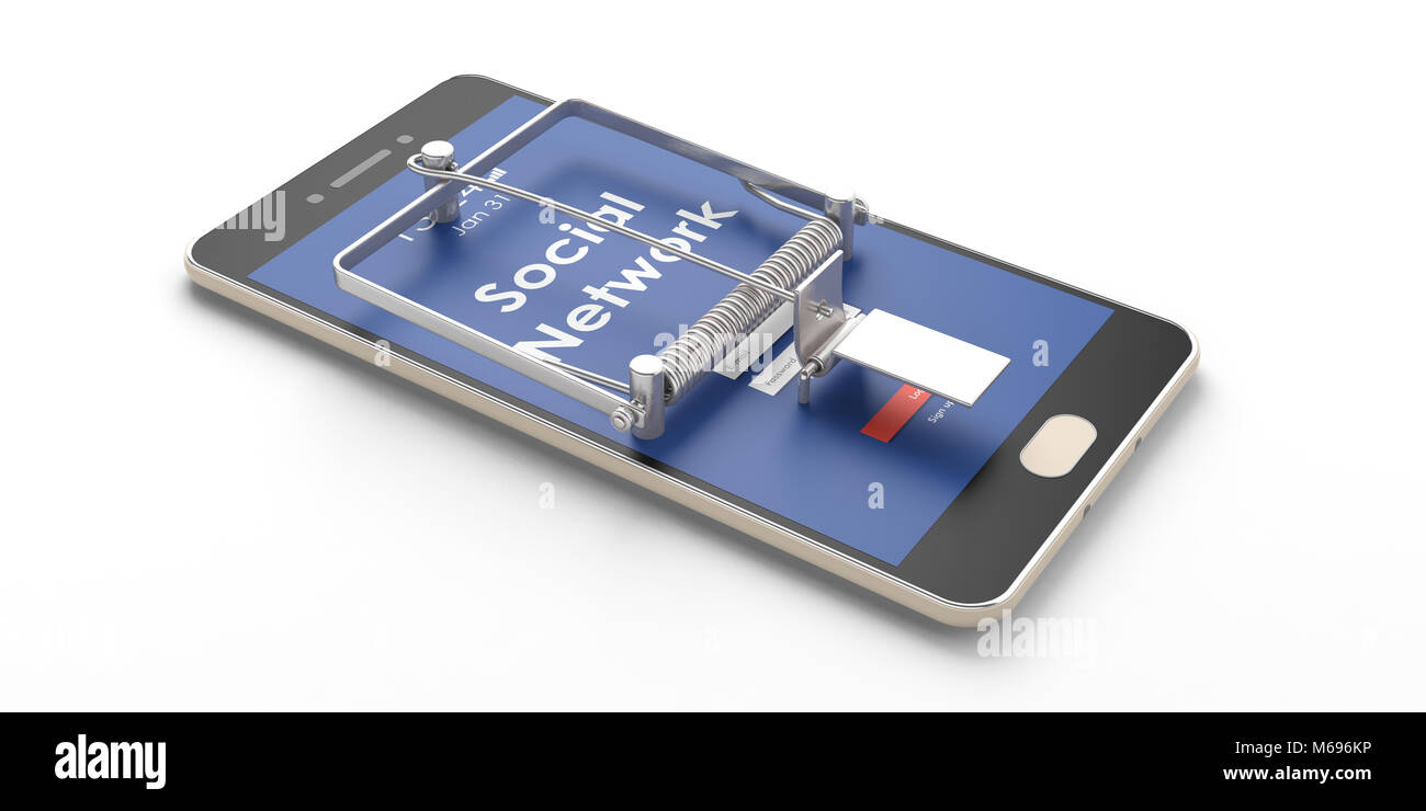 Social network. Mobile phone mouse trap isolated on white background ...