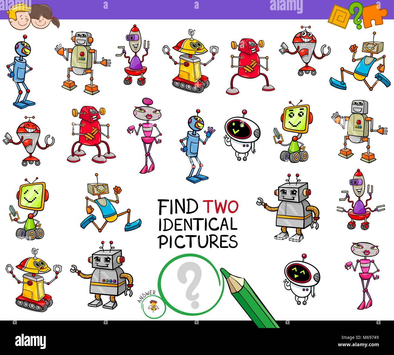 Cartoon Illustration of Finding Two Identical Pictures Educational ...