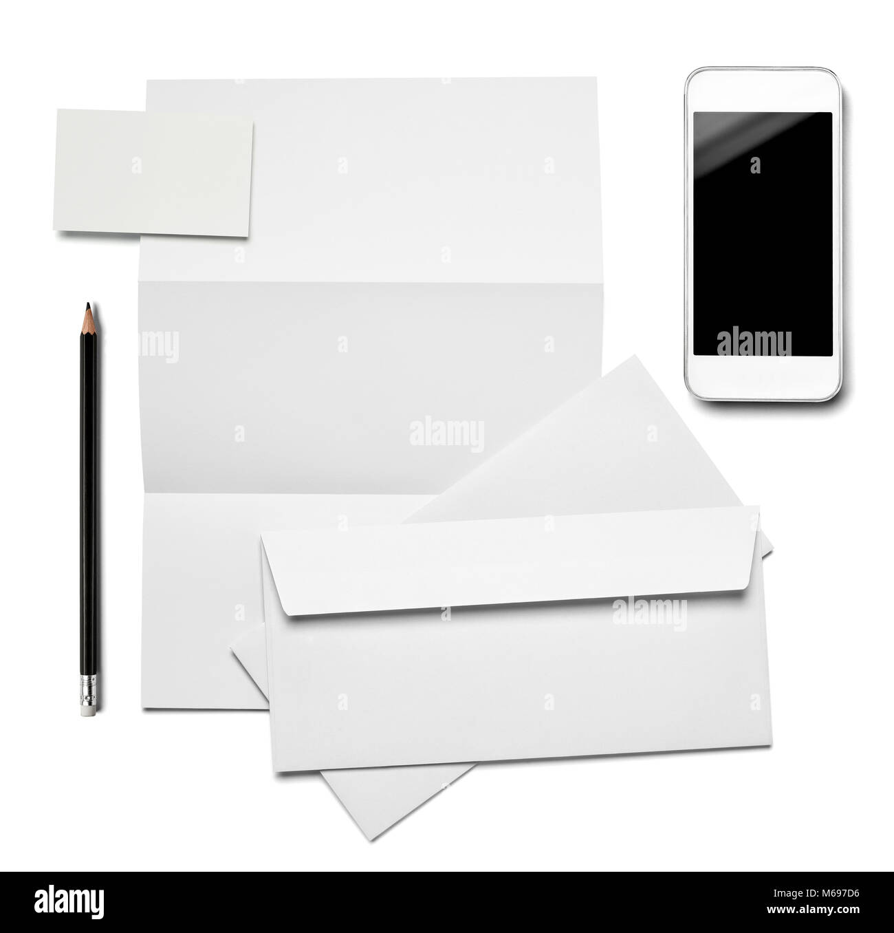 envelope, paper and business card template on white background Stock ...