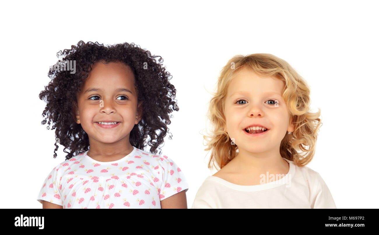Two funny children laughing isolated on a white backround Stock Photo ...