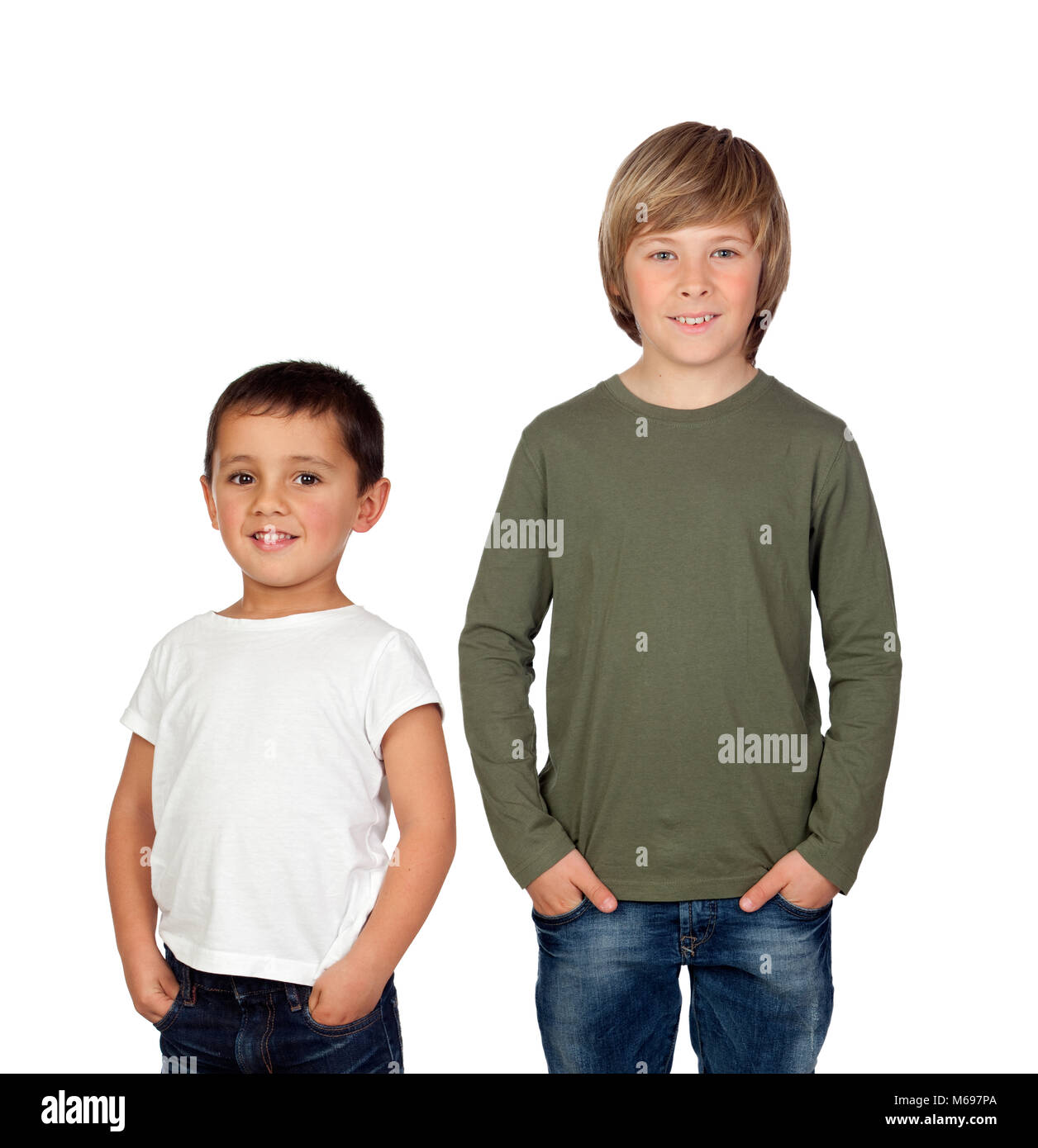 Brothers isolated on a white background Stock Photo - Alamy