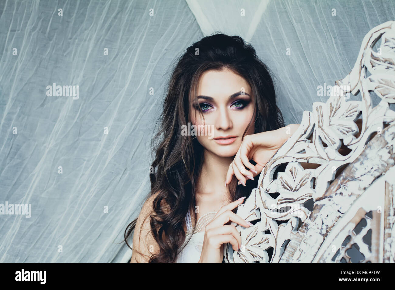 Beautiful Woman with Long Wavy Hair. Perfect Female Model Face Portrait ...