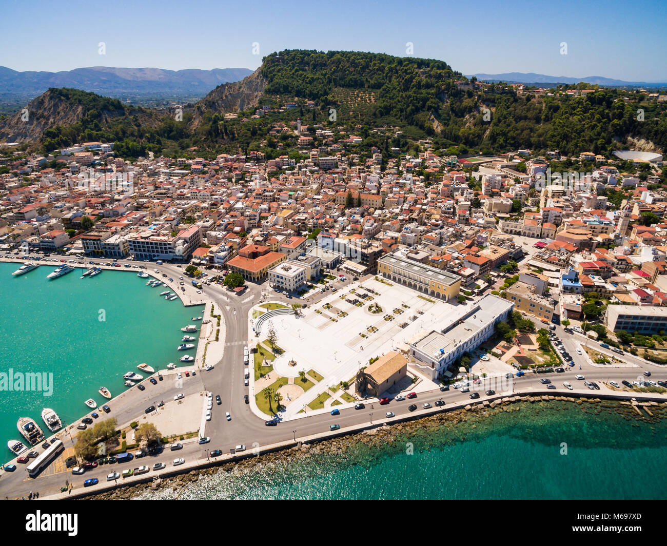 Aerial view of Zakynthos city in Zante island, in Greece Stock Photo ...