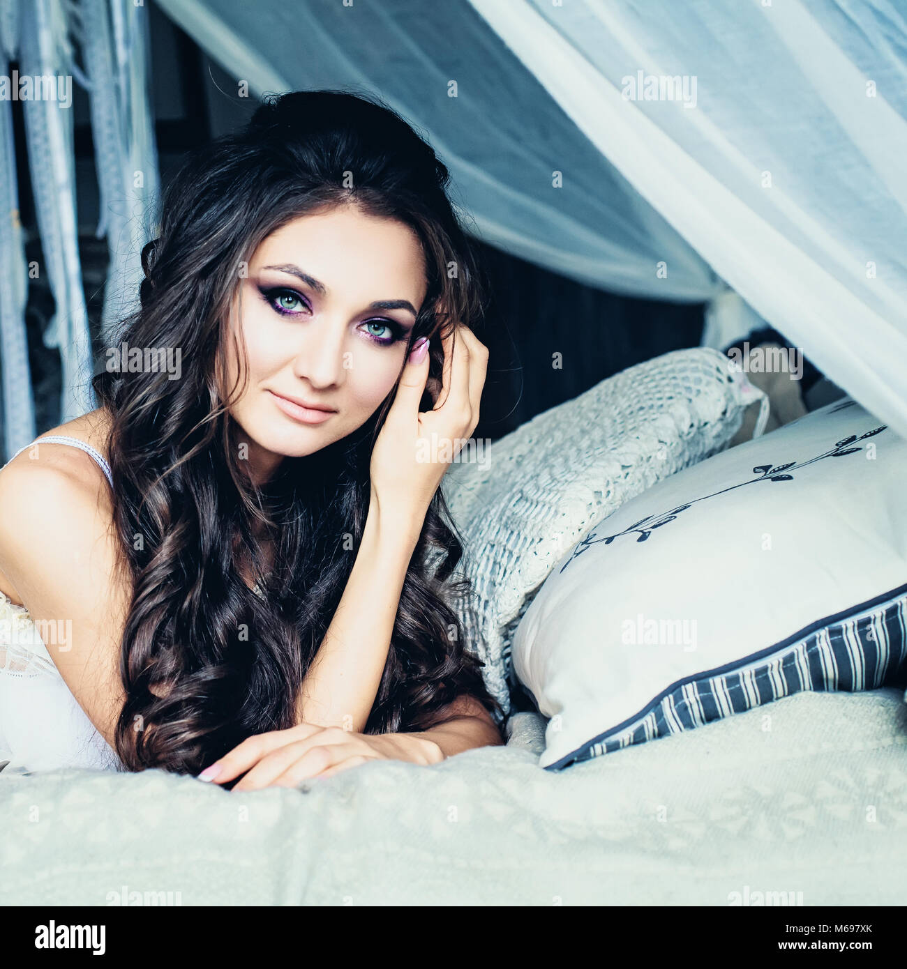 Young Fiancee with Wedding Hair and Bridal Makeup. Beautiful Female ...