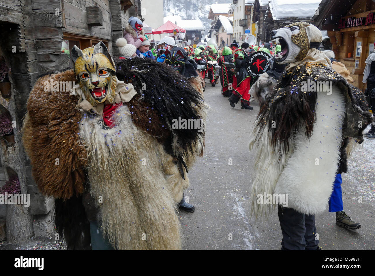 Traditional carnival in Evolene, Val d'Herens, Valais, Swiss Stock ...