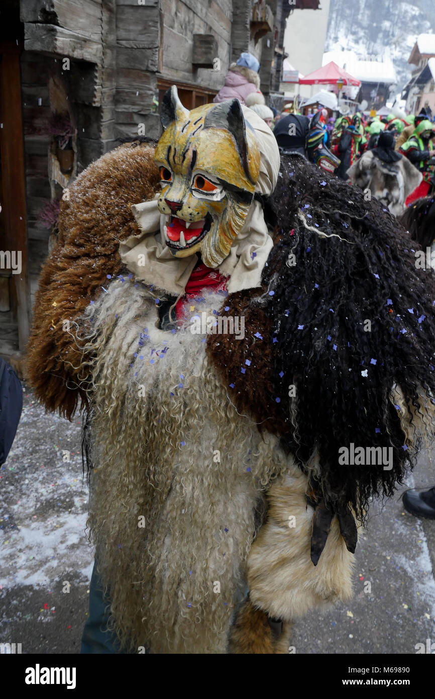 Traditional carnival in Evolene, Val d'Herens, Valais, Swiss Stock ...