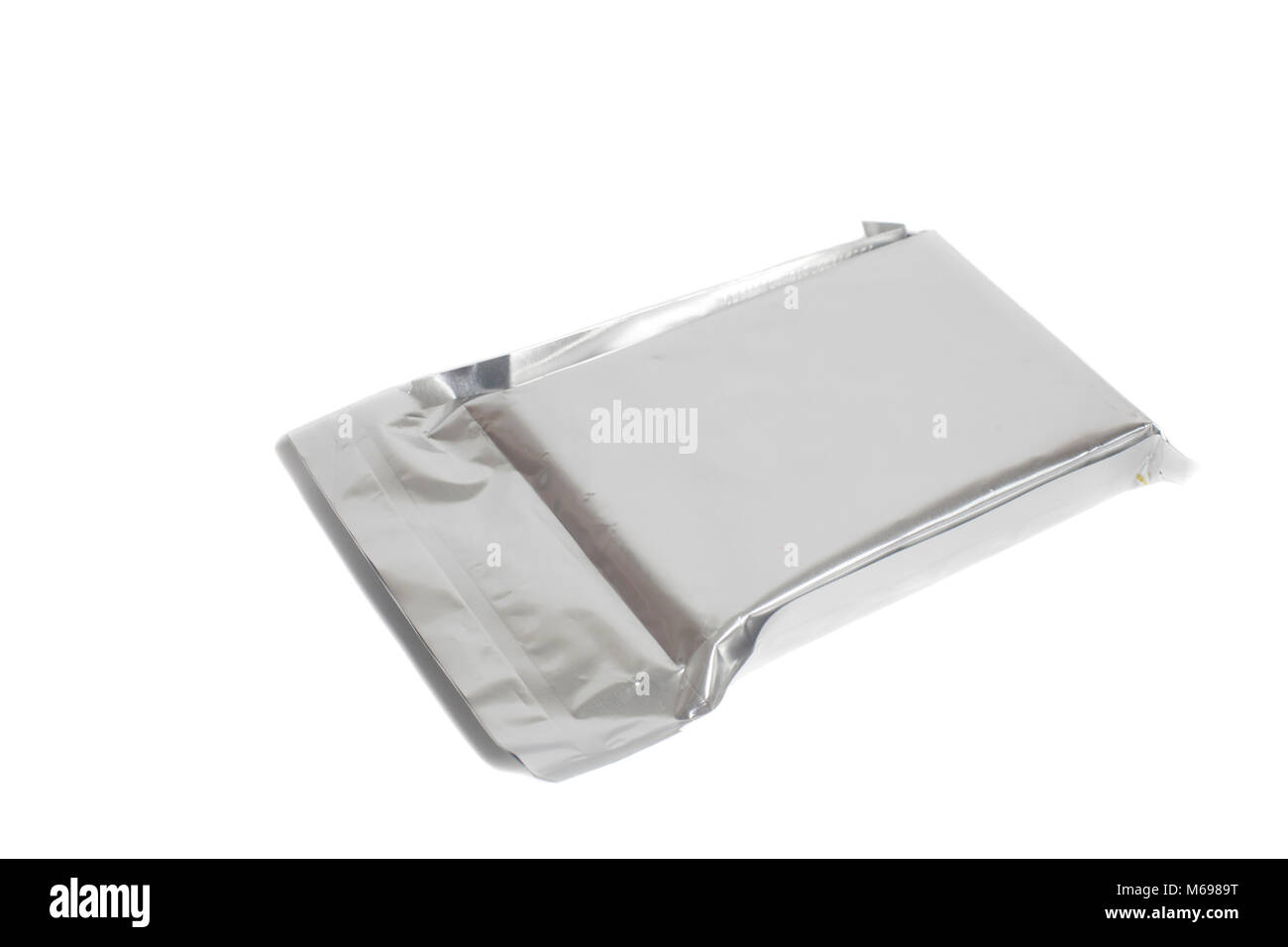 Silver blank package isolated on white background Stock Photo - Alamy