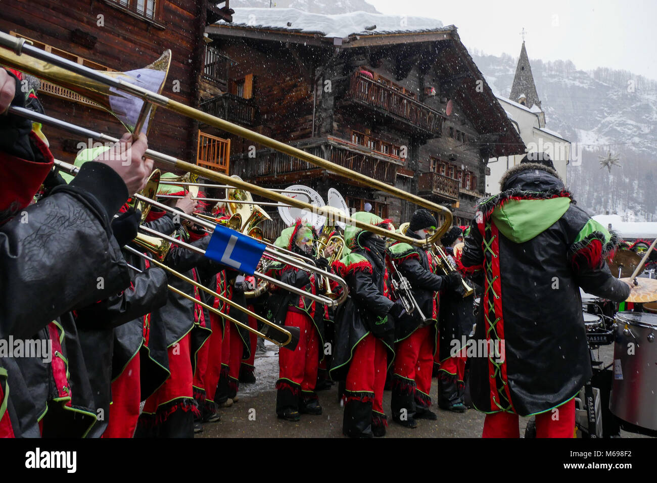 Traditional carnival in Evolene, Val d'Herens, Valais, Swiss Stock ...