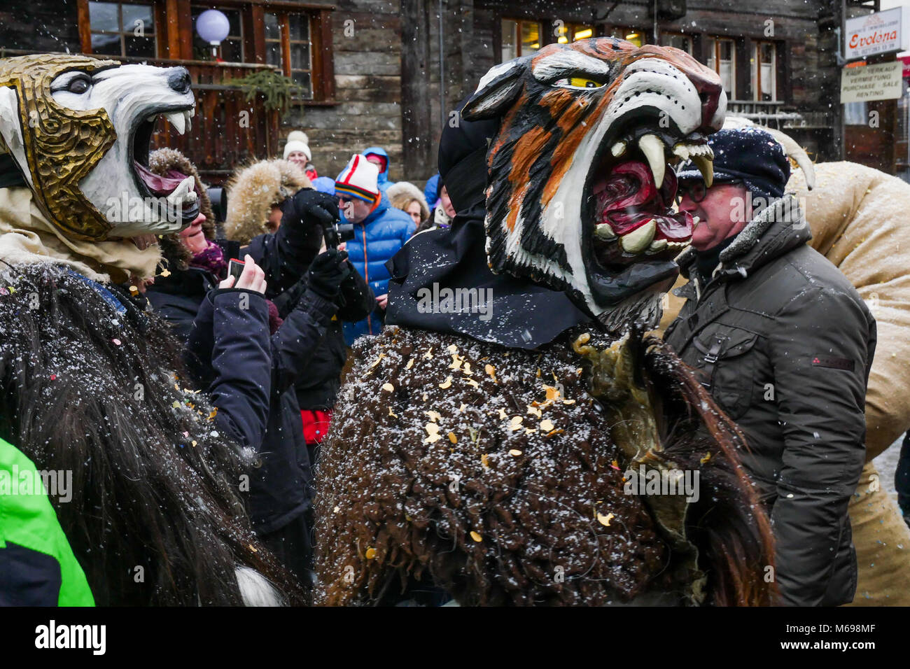 Traditional carnival in Evolene, Val d'Herens, Valais, Swiss Stock ...