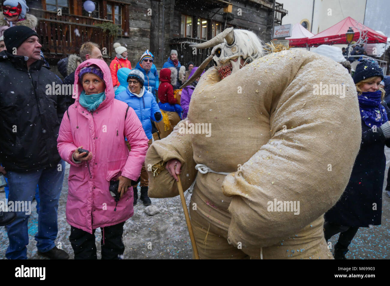 Traditional carnival in Evolene, Val d'Herens, Valais, Swiss Stock ...