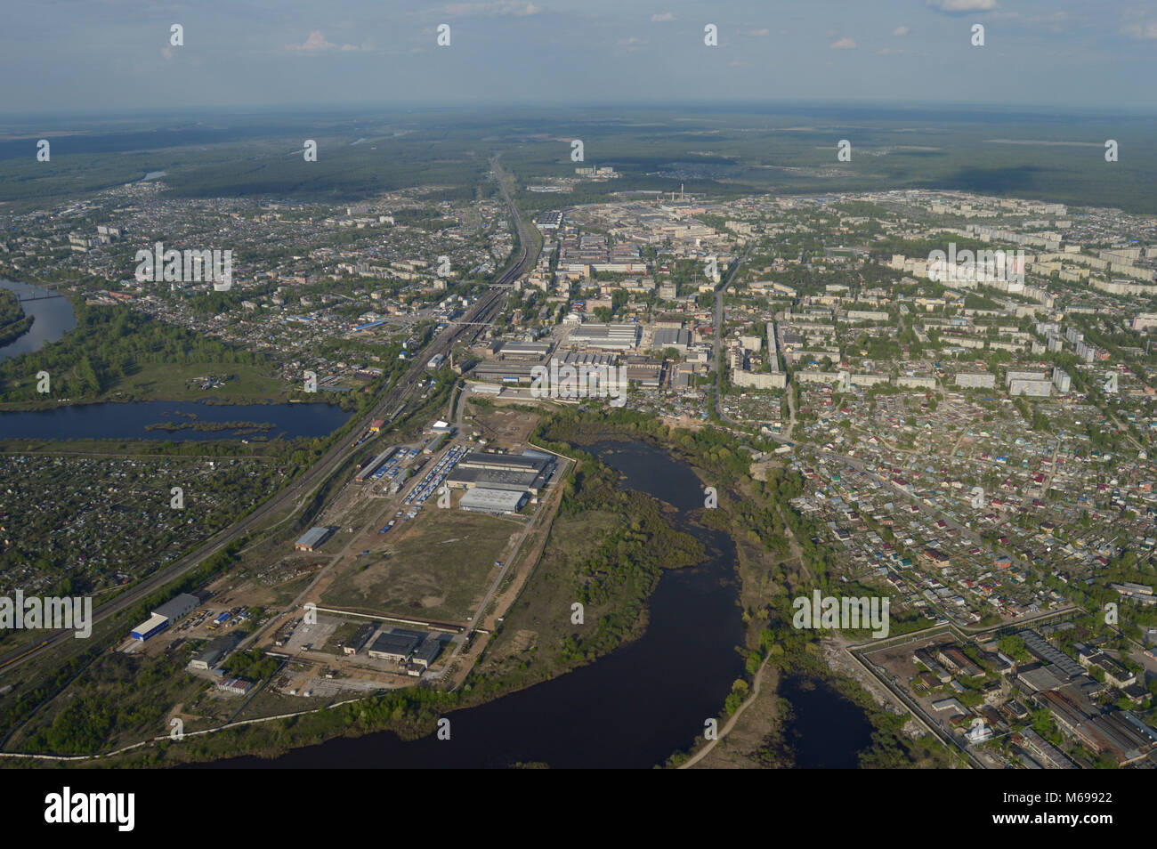 Kovrov, Russia. 8 May 2016. Kovrov city from the air. Railroad Stock ...