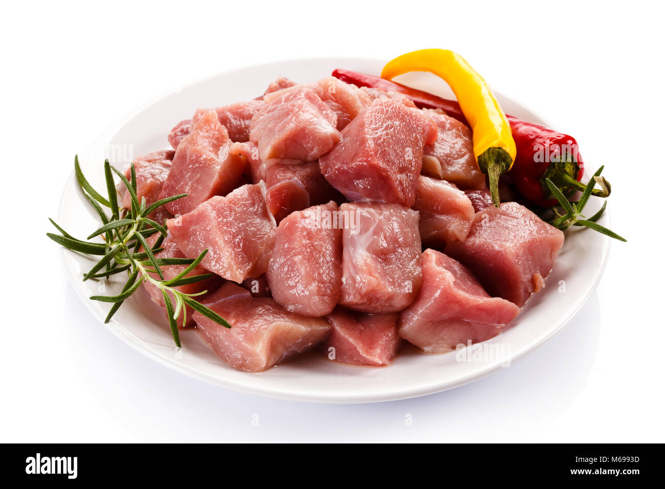 Raw pork on white background Stock Photo - Alamy