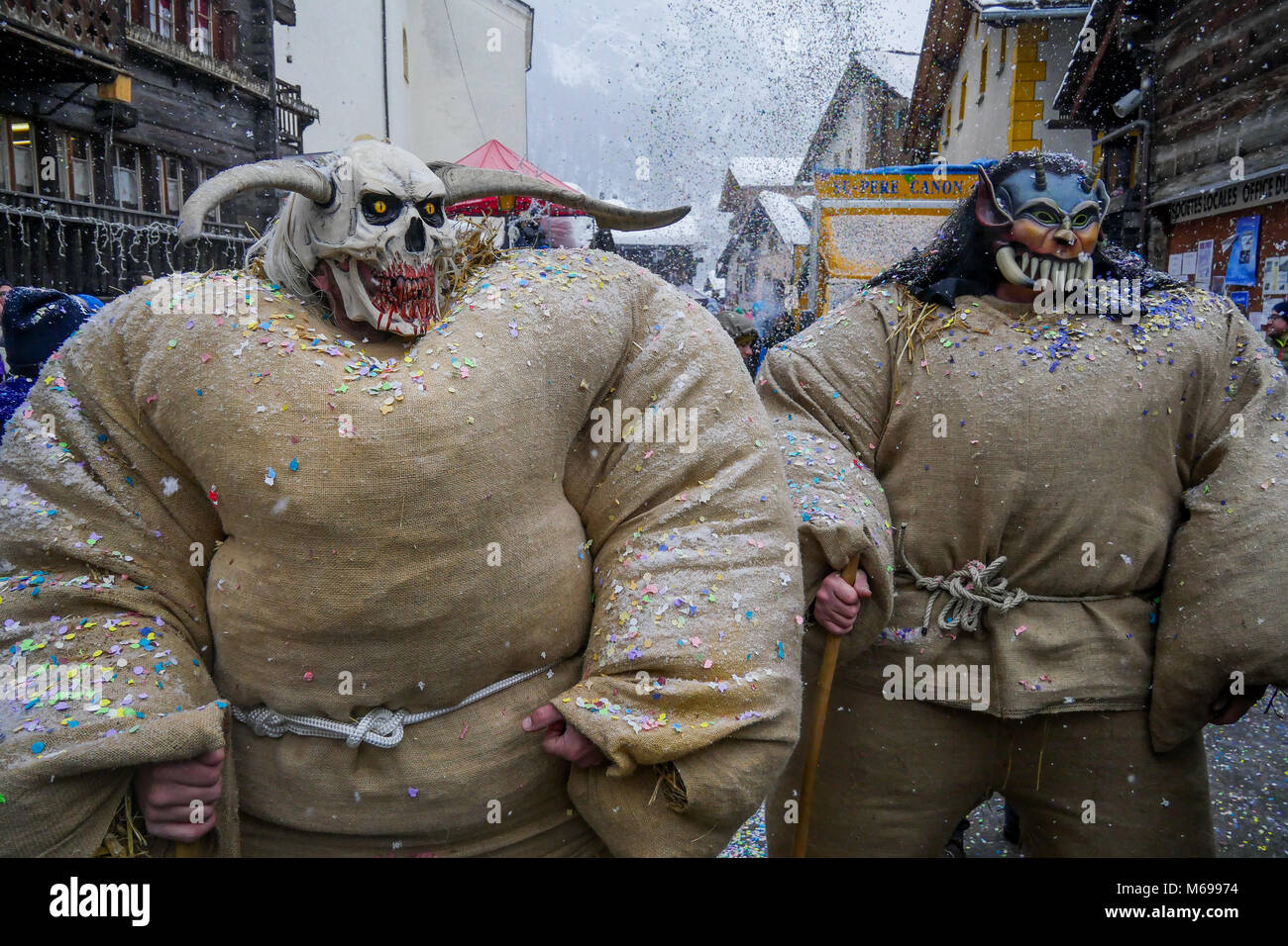 Traditional carnival in Evolene, Val d'Herens, Valais, Swiss Stock ...