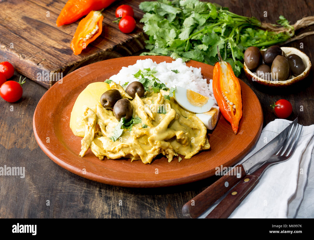 MEXICAN AND PERUVIAN CUISINE. Aji de gallina. Chicken aji de gallina ...